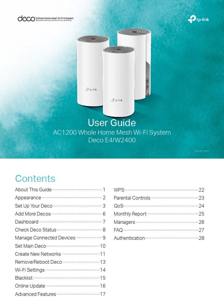 User Guide: AC1200 Whole Home Mesh Wi-Fi System Deco E4/W2400 | PDF | Computer Network | Ip Address