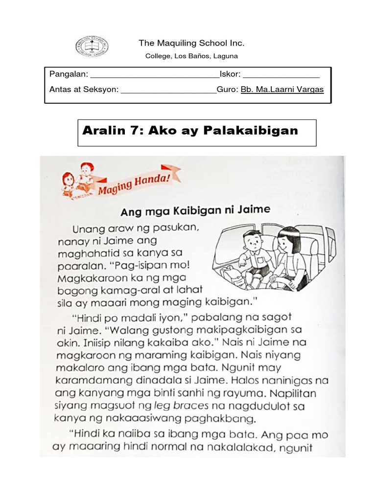 Aralin 7 Ako Ay Palakaibigan PDF | PDF