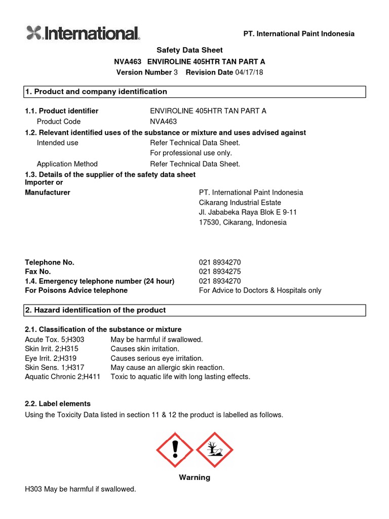 PT. International Paint Indonesia Safety Data Sheet | PDF | Toxicity ...