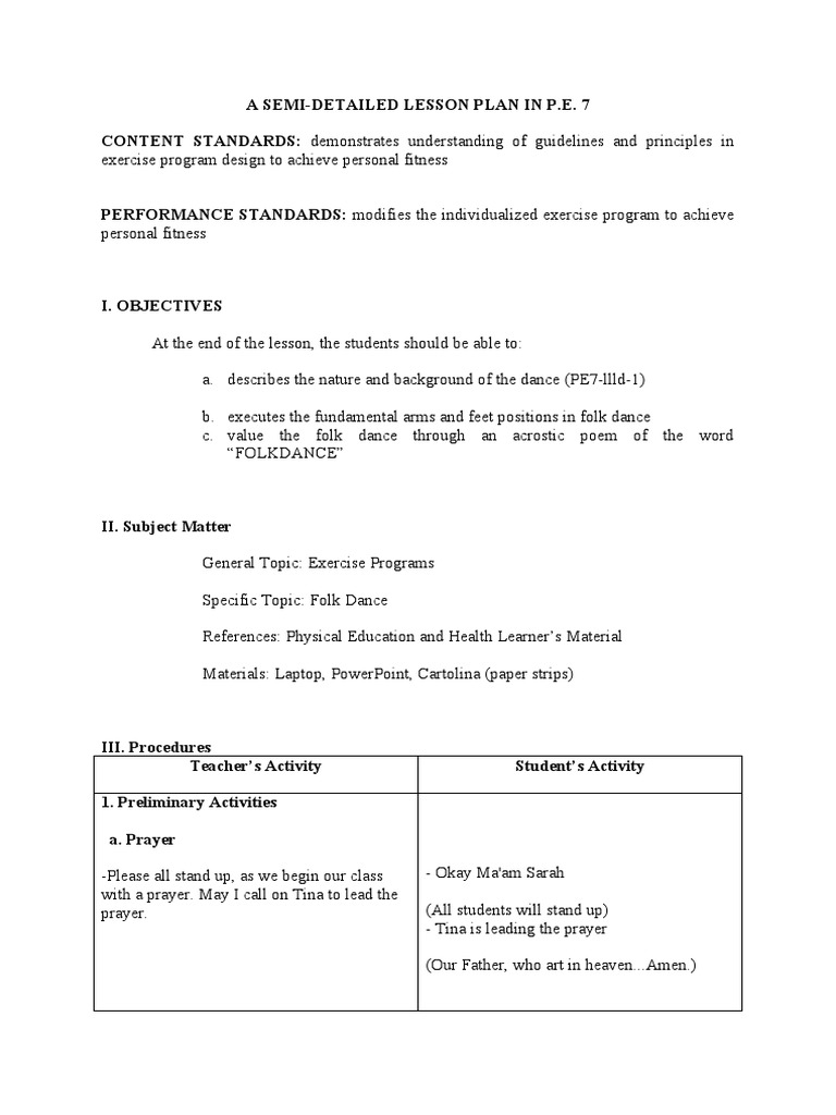 Week4 PE DLP | PDF | Dances | Physical Education