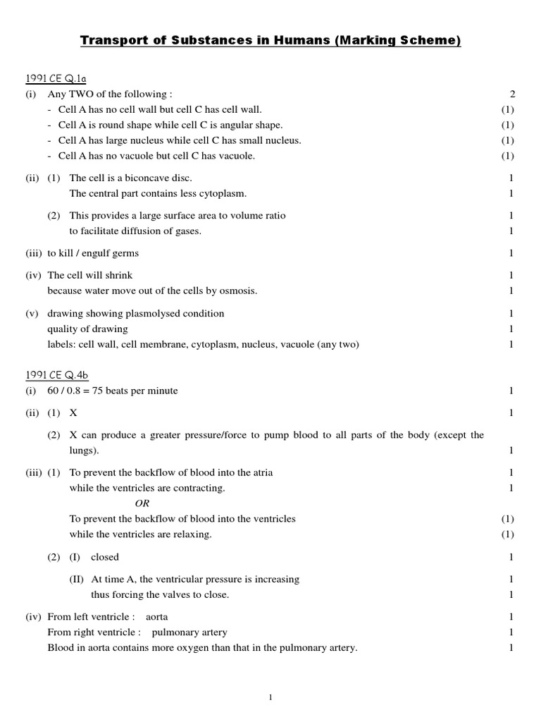 Human Substance Transport Marking Scheme | PDF | Blood Vessel | Heart