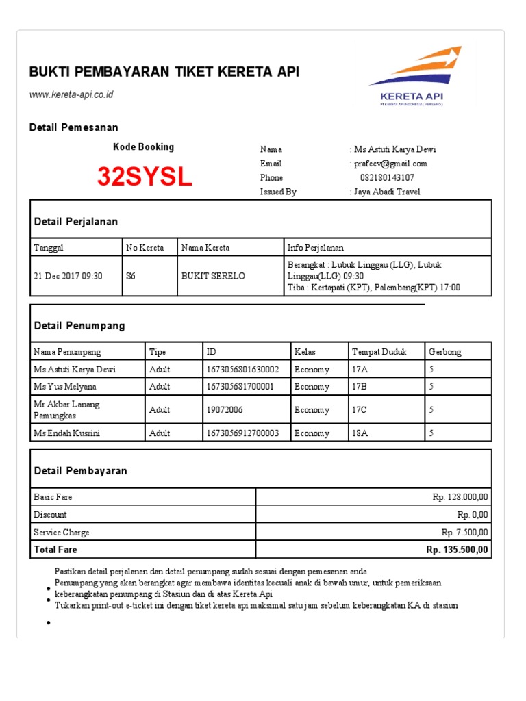 Bukti Pembayaran Tiket Kereta | PDF