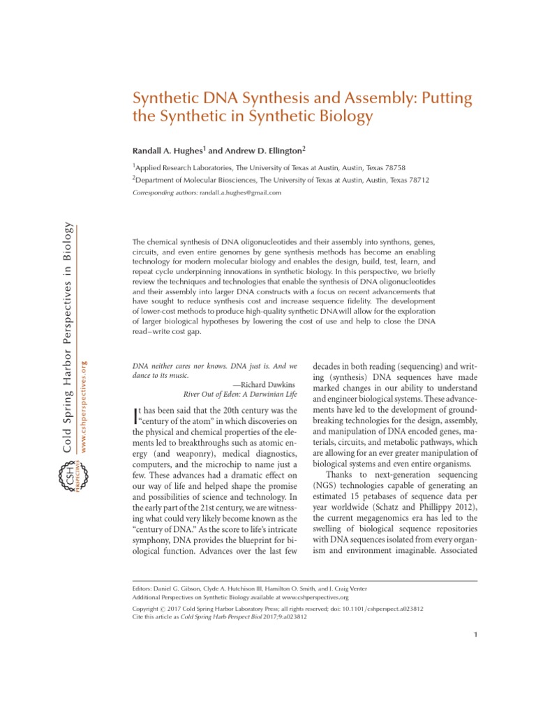 Synthetic DNA Synthesis and Assembly PDF | PDF | Dna Sequencing ...
