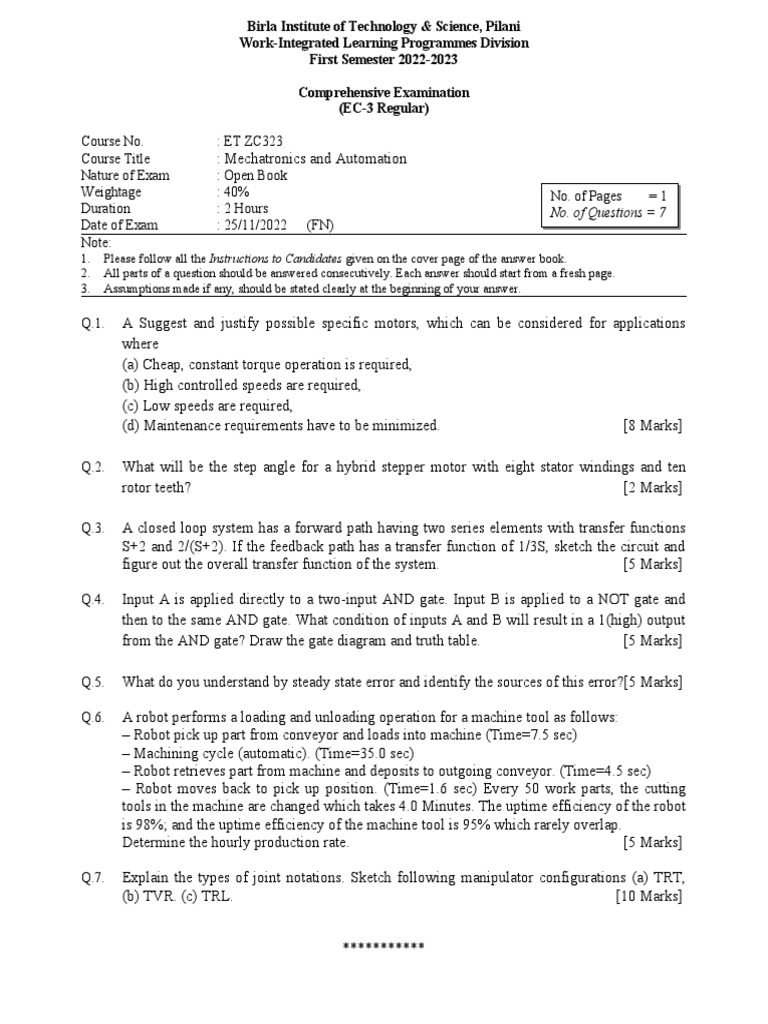 Et ZC323 Ec-3r First Sem 2022-2023 | PDF | Electric Motor | Mechanical Engineering