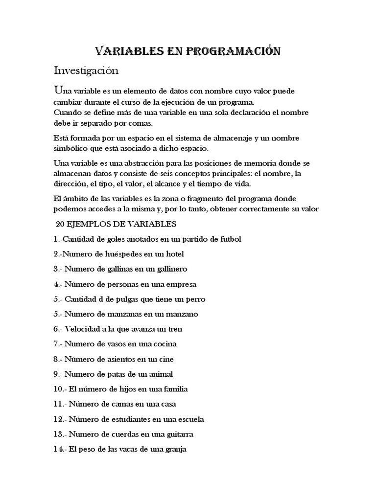 Variables en Programación | PDF