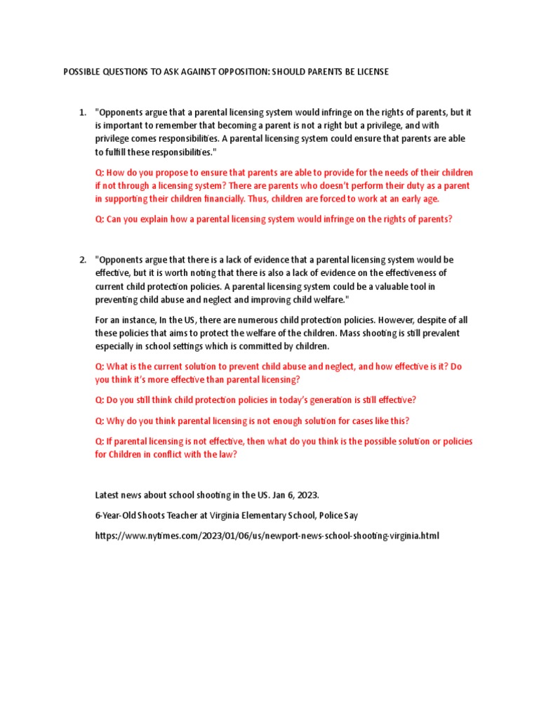 Possible Questions To Ask Against Opposition | Download Free PDF ...