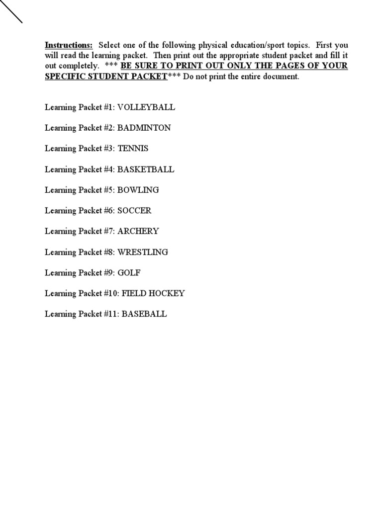 Learning Packet Sports | PDF | Volleyball | Basketball Positions