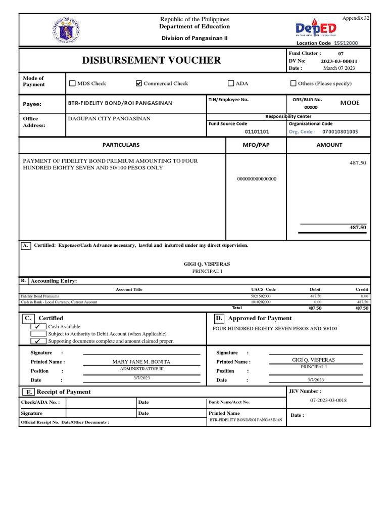 Fidelity Bond Premium Disbursement 2023 | PDF | Payments | Trade