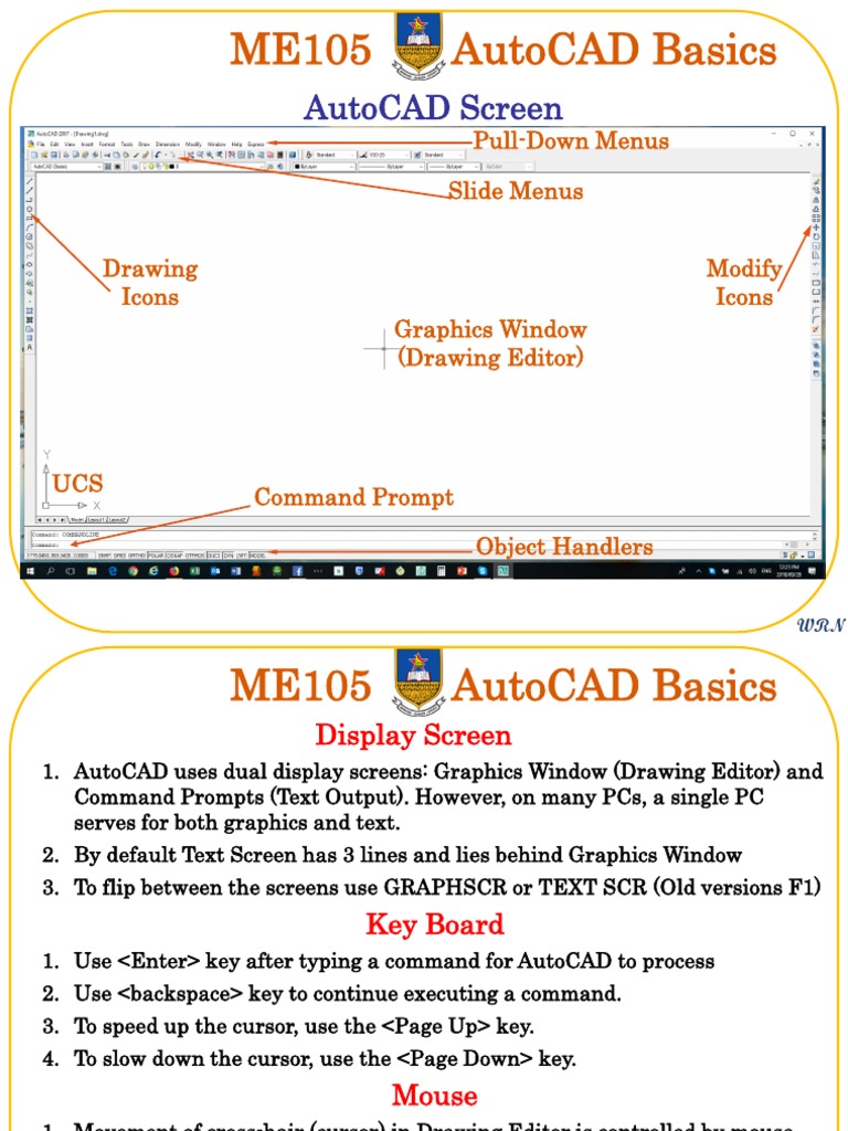 ME105 Lecture 3 - AutoCAD Basics | PDF | Menu (Computing) | Command Line Interface