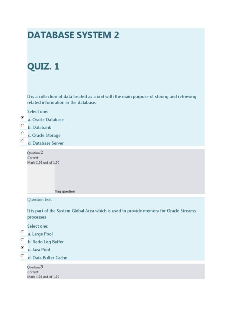 Oracle Database Systems Quiz | PDF | Databases | Database Transaction