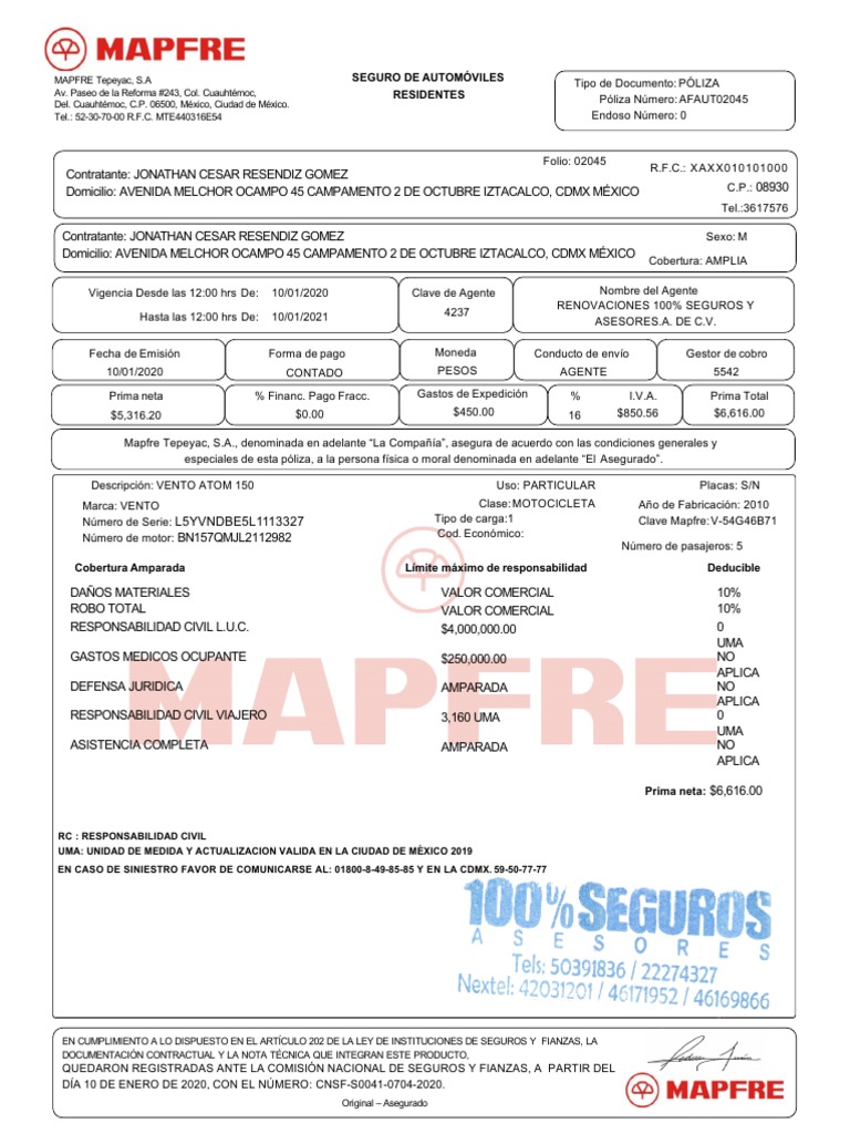 Poliza Vento | PDF | Seguro