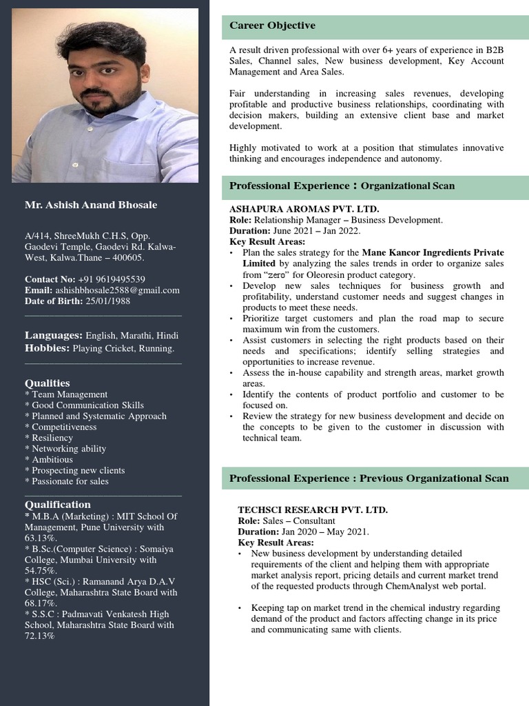 CV-Ashish Bhosale | PDF | Sales | Perfume