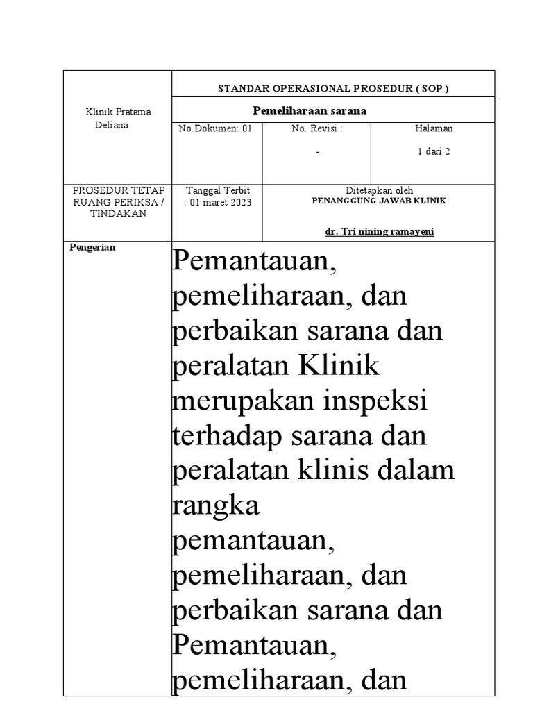 Sop Sarana Dan Prasarana | PDF | Kesehatan Holistik