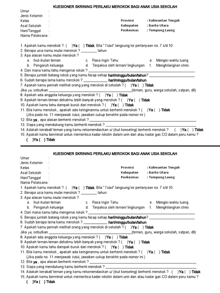 Form Skrining Perilaku Merokok | PDF