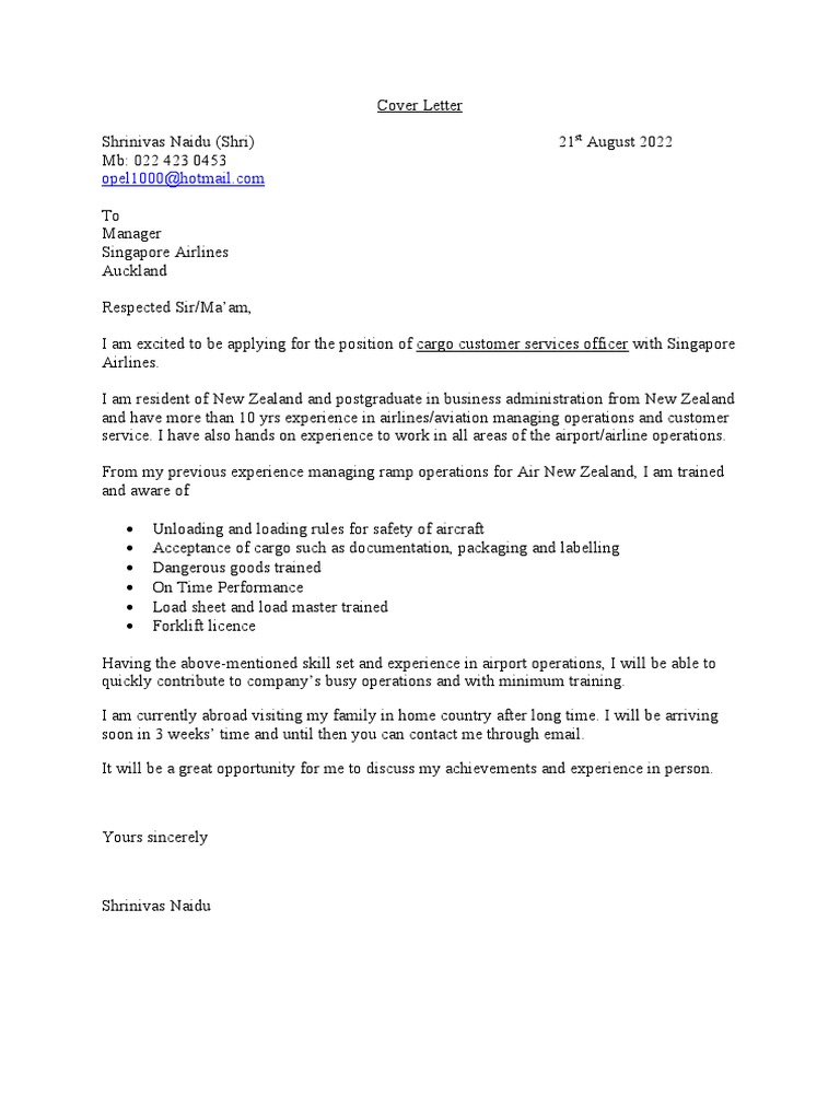 Cover Letter - SIA | PDF