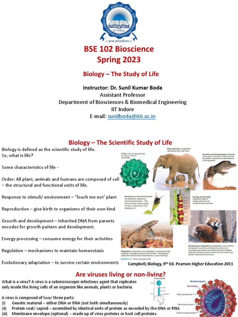 BSE102 - Lecture 2 - Biology-Study of Life | PDF | Experiment | Virus