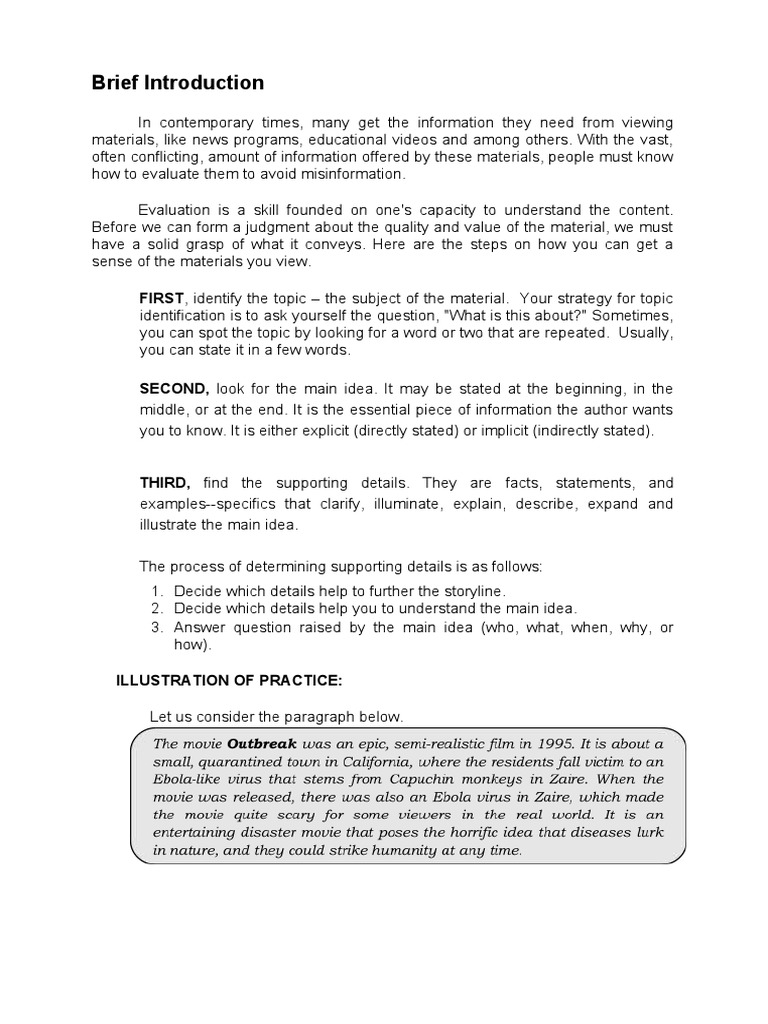 Identifying Main Ideas and Details | PDF | Information | Question