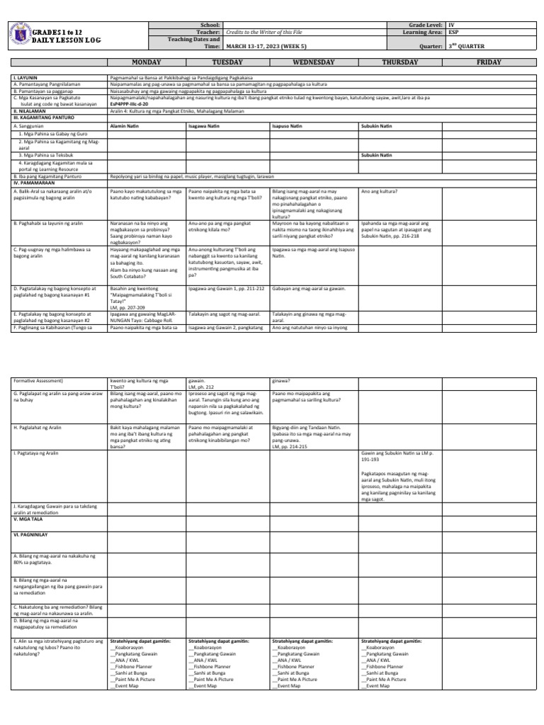 DLL - Esp 4 - Q3 - W5 | PDF