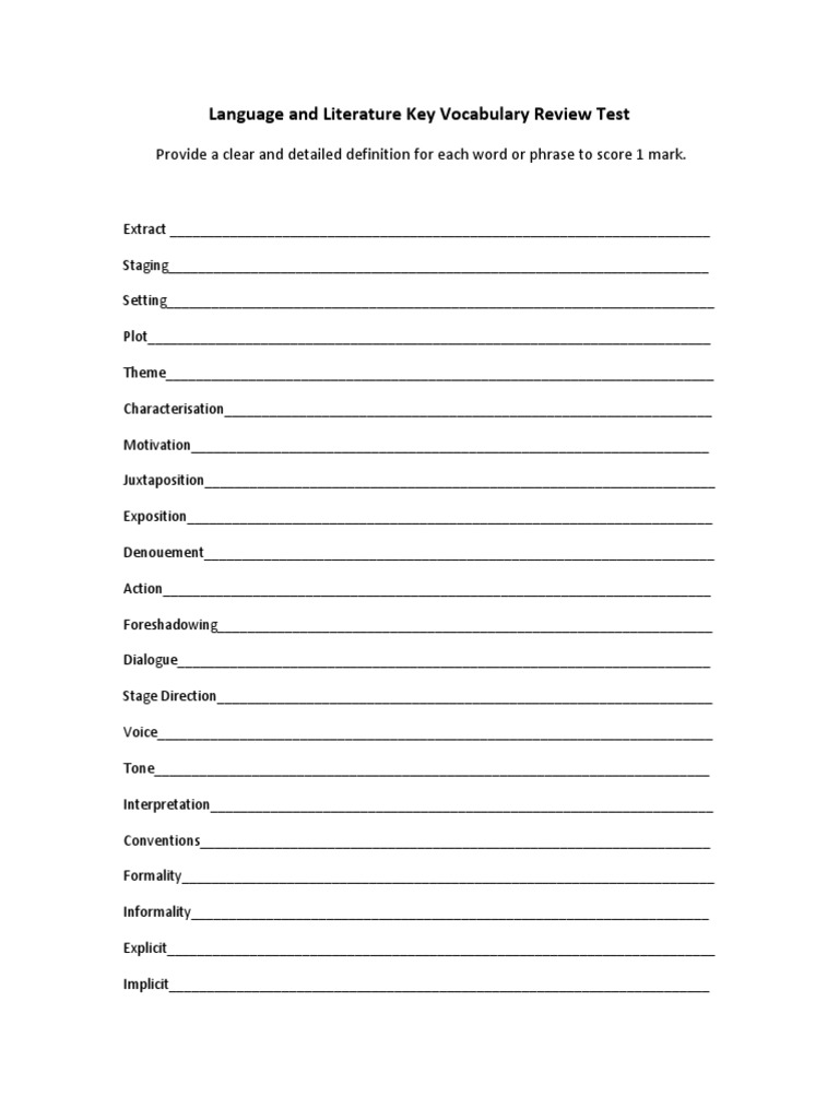 Key Vocabualry Review Test | PDF | Vocabulary | Cognitive Science