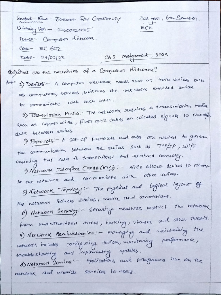 JoydeepRoyChowdhury CA2 EC602 ComputerNetwork PDF | PDF