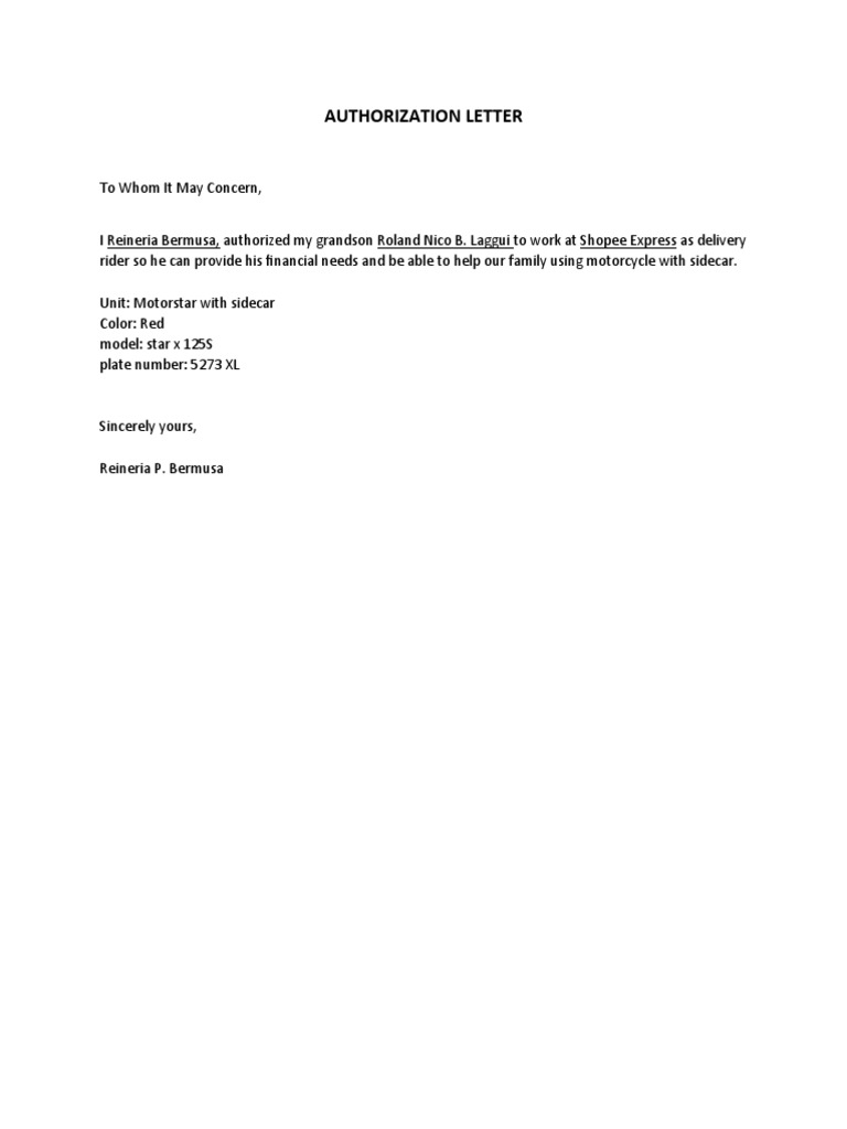 Authorization for Motorcycle Use | PDF | Business | Law
