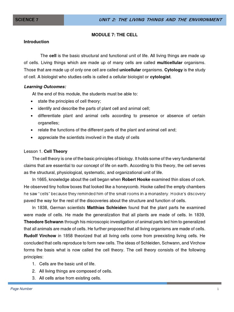 Module 7. The Cell | PDF | Cell (Biology) | Organisms