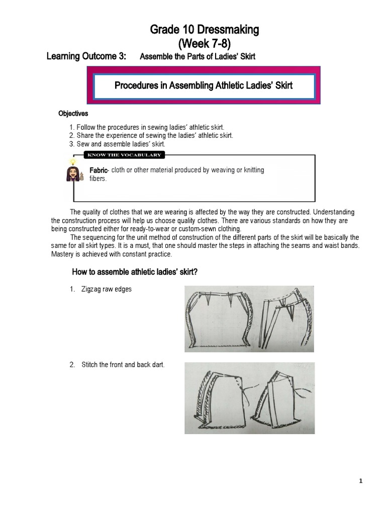 Module Dressmaking 10 Week 7-8 | PDF | Sewing | Seam (Sewing)