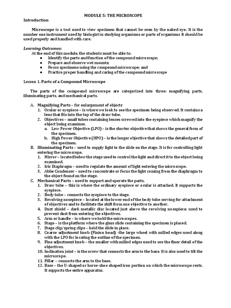 Module 5. The Microscope | PDF | Microscope | Glass Applications