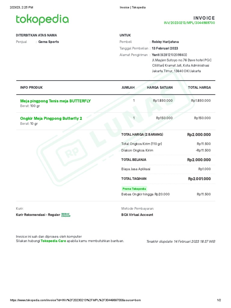 Invoice - Tokopedia | PDF