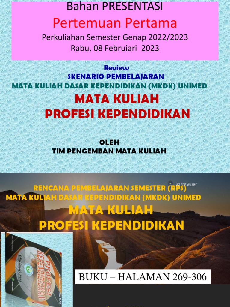 2 Bahan Presentasi Pertemuan Awal (I) MK Profesi Kependidikan - 08-02-2023 PDF | PDF | Karier ...
