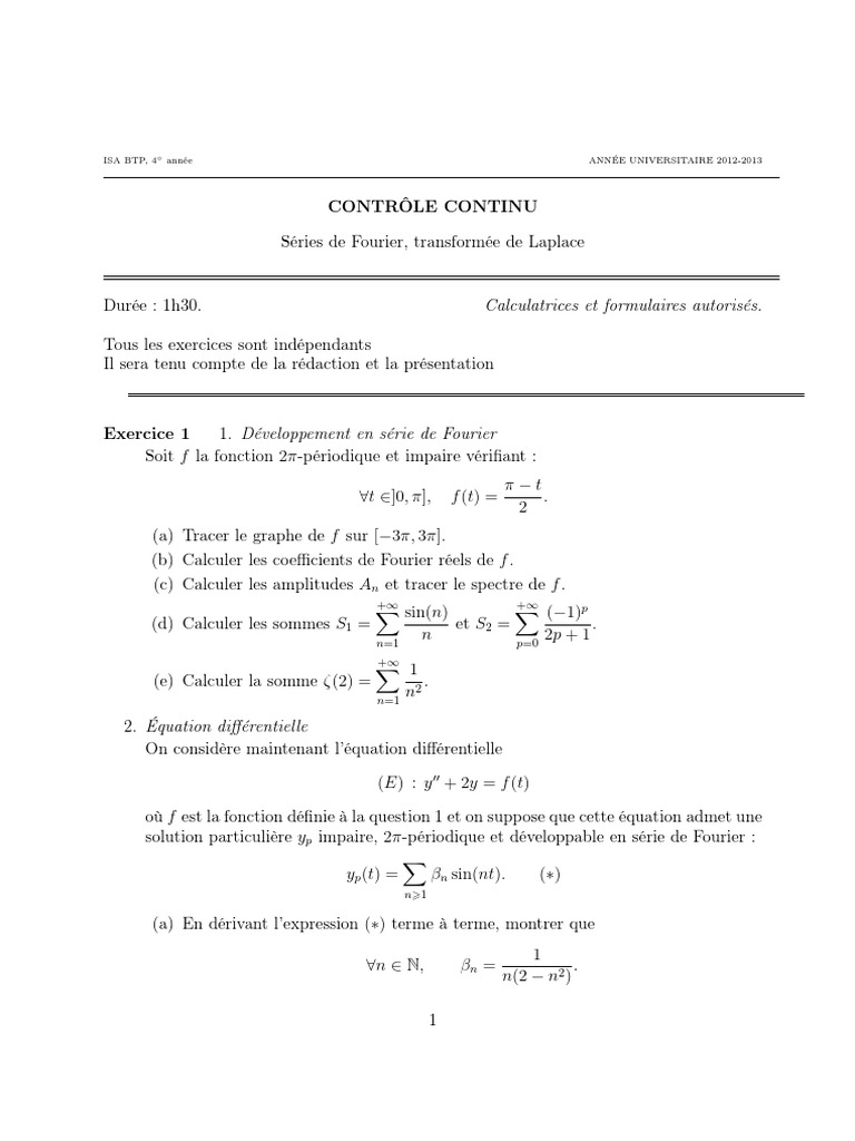 Controle Continu1&2 | PDF | Filtre (électronique) | Transformation de Laplace