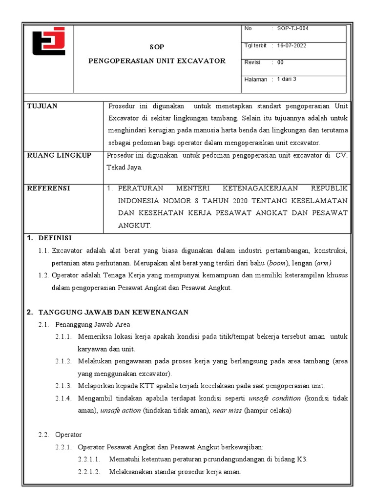 SOP_004_PENGOPERASIAN EXCAVATOR | PDF