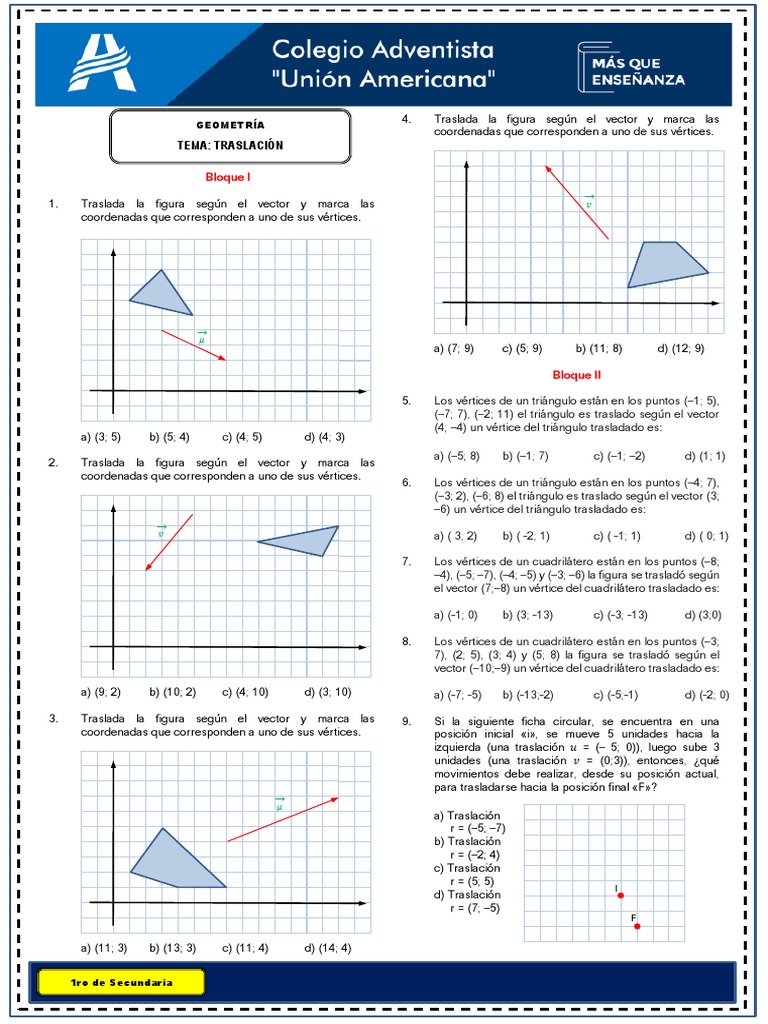 Separata - Traslación - 1ro Sec - SR | PDF