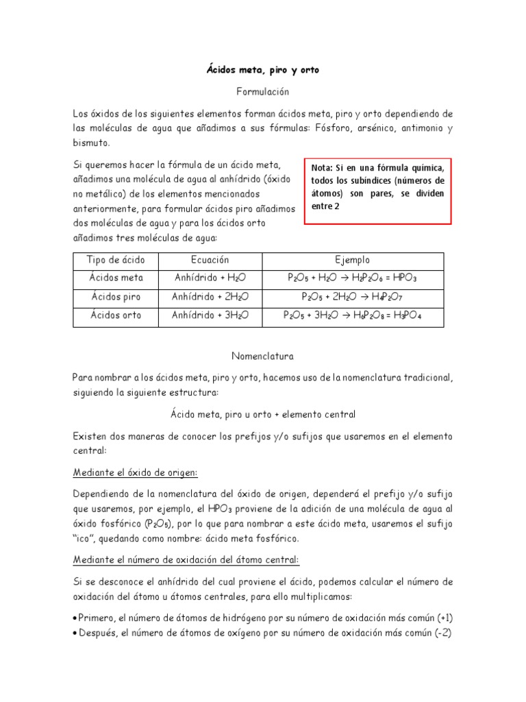 Formulación de ácidos meta, piro y orto | PDF | Ácido | Redox