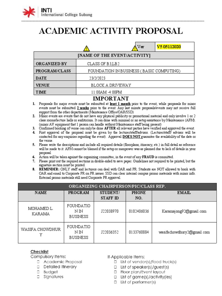 Academic Activity Proposal Form Version 5 1 PDF