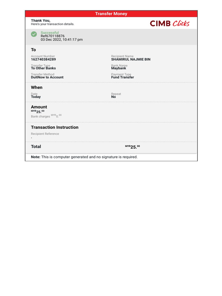 Bank Transfer Confirmation | PDF