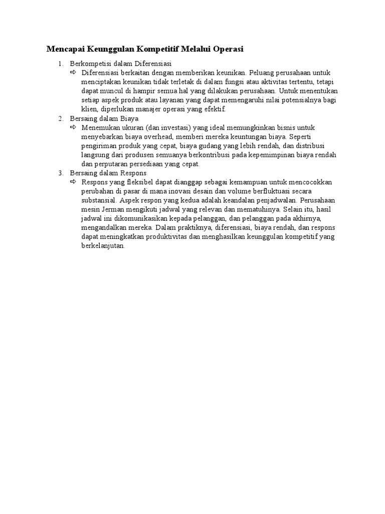 Mencapai Keunggulan Kompetitif Melalui Operasi | PDF