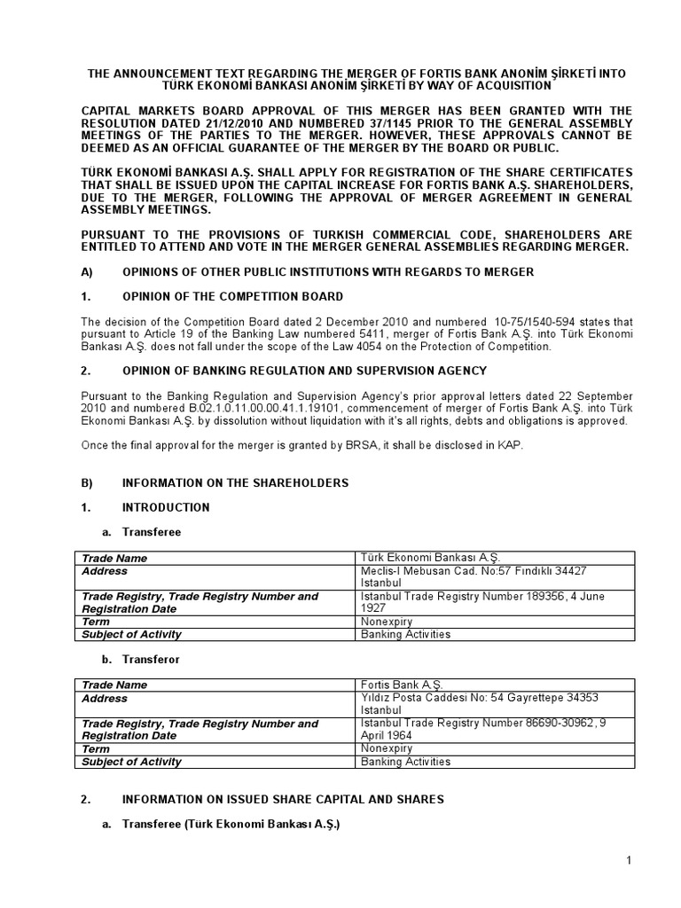 Merger Notice | PDF | Mergers And Acquisitions | Valuation (Finance)