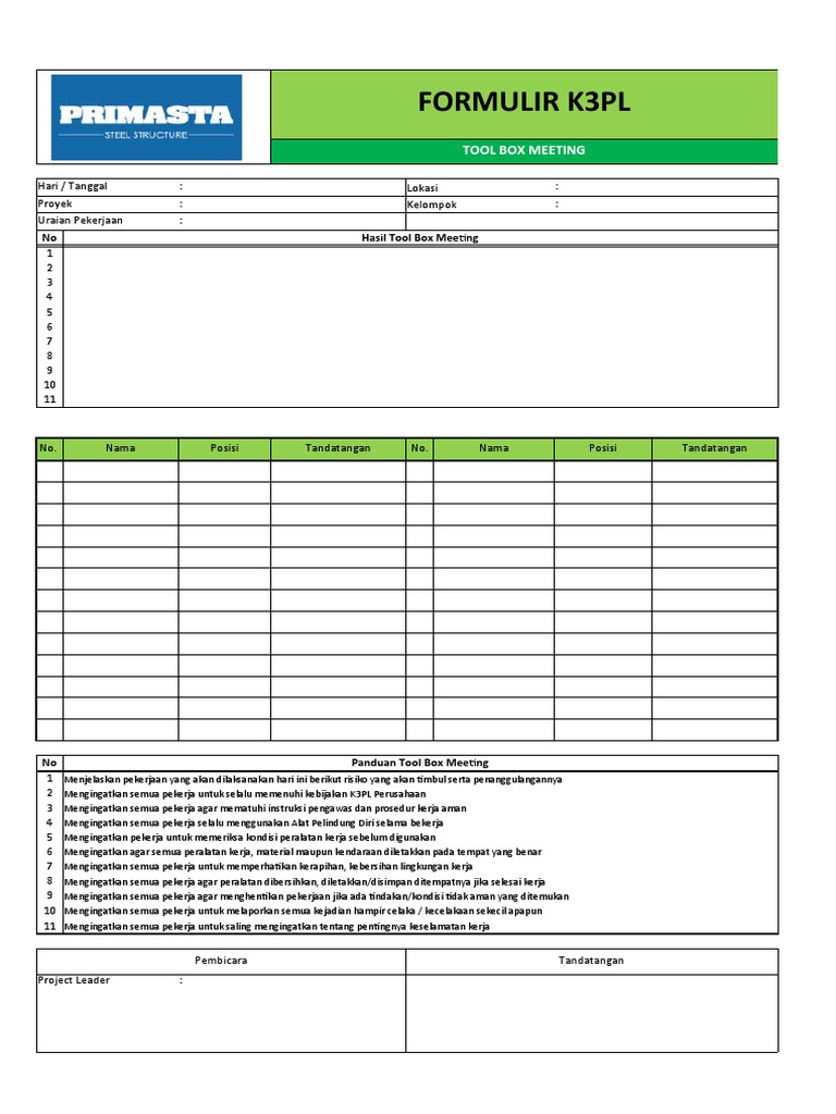 Toolbox Meeting Daily | PDF