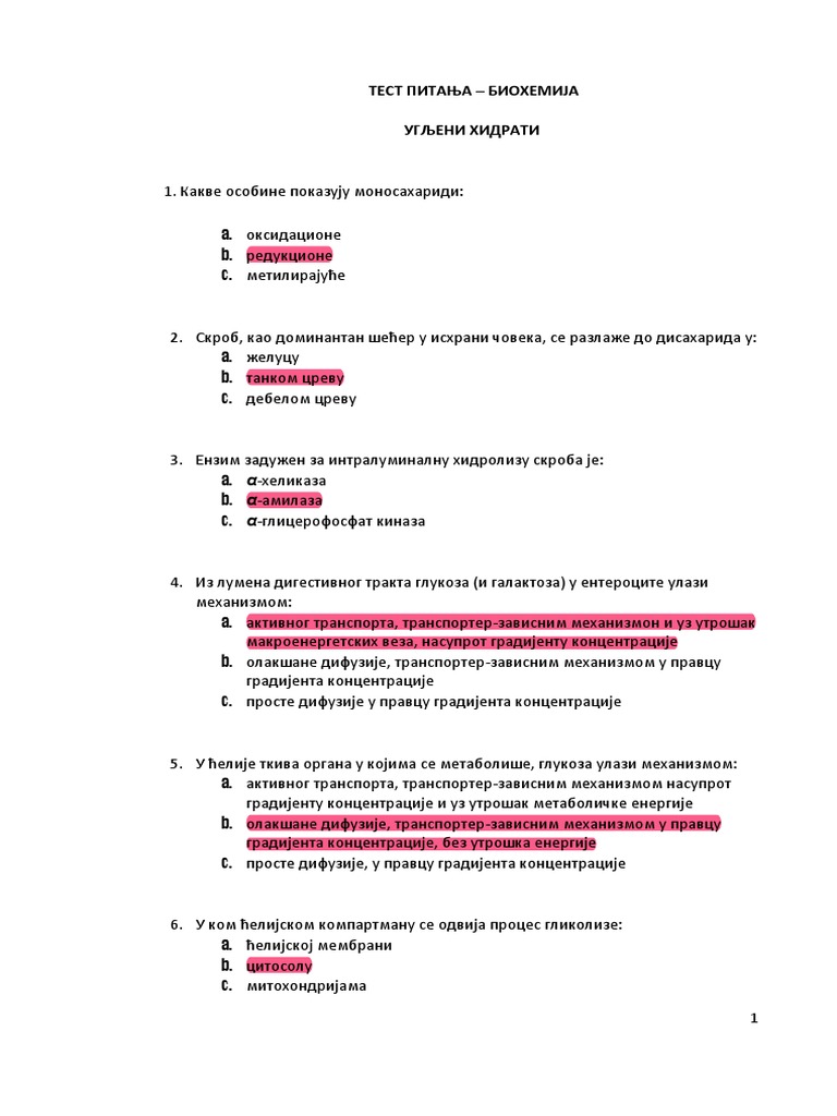 Test-Pitanja-Za-Sve-Studijske-Programe Biohemija | PDF