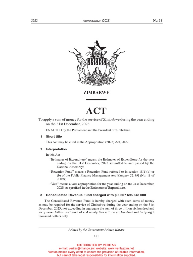 Appropriation Act 2022: Charging the Consolidated Revenue Fund and ...