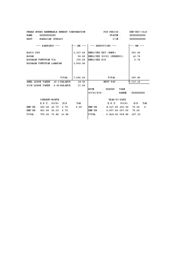 Perak Hydro Pay Slip December 2019 | PDF | Computers
