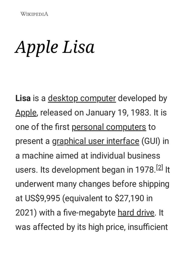 Apple Lisa - Wikipedia PDF | PDF | Floppy Disk | Computer Hardware