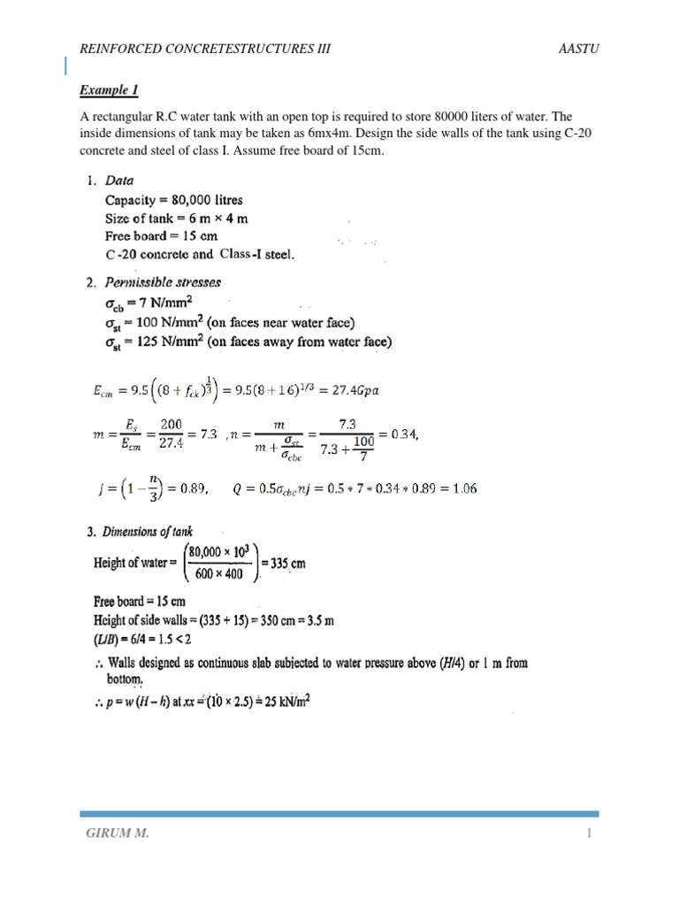 Concrete Water Tank Design Examples | PDF