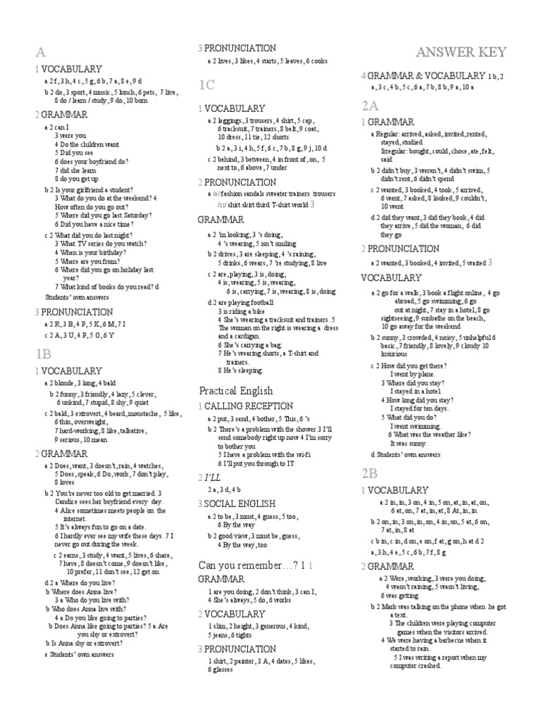 Pre-int-Workbook Answer Key | PDF | Waiting Staff | English Language