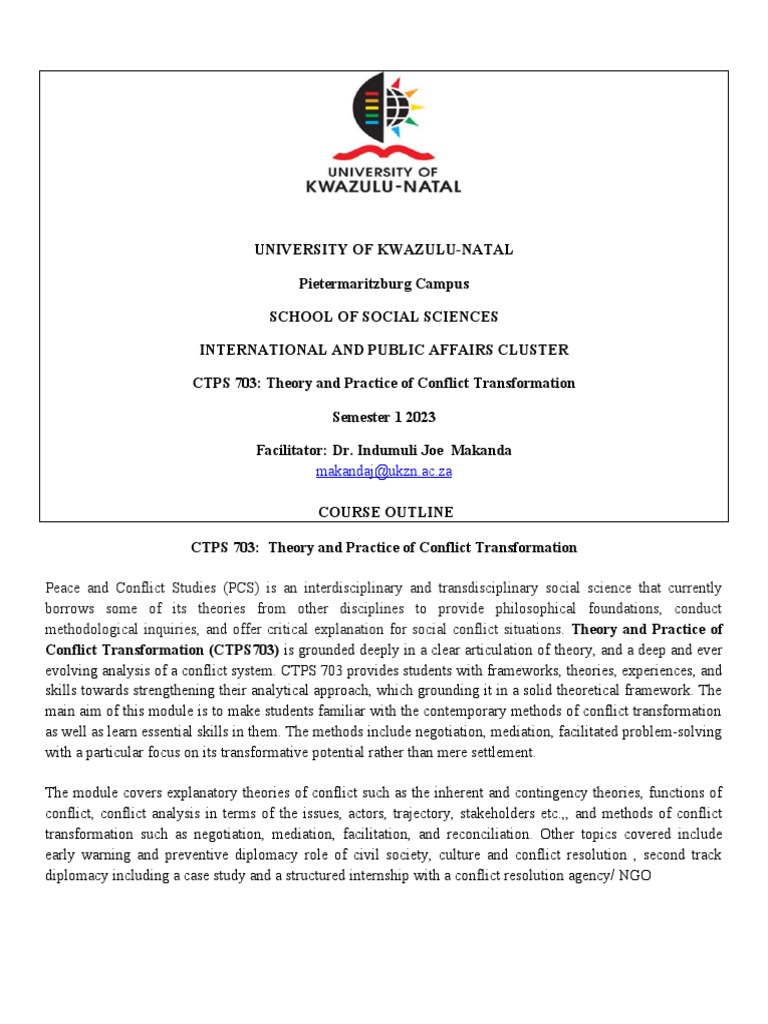 Course Outline | PDF | Peacebuilding | Conflict Resolution