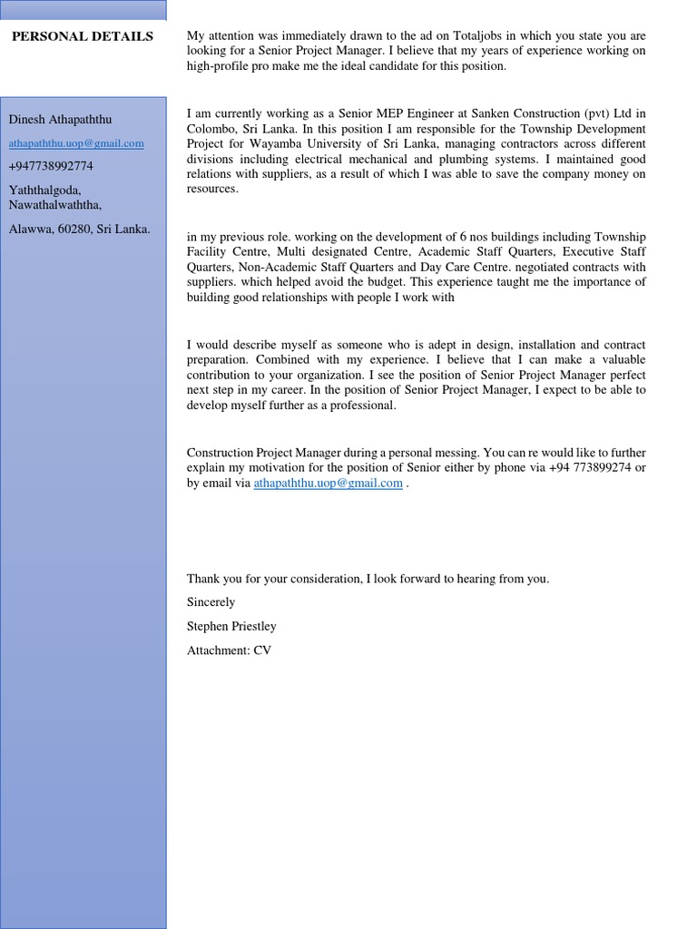 Cover Letter - CBRE | PDF