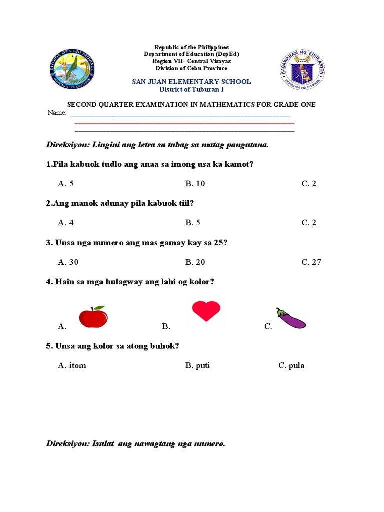 Grade 1 - 2ND Quarter Exam | PDF