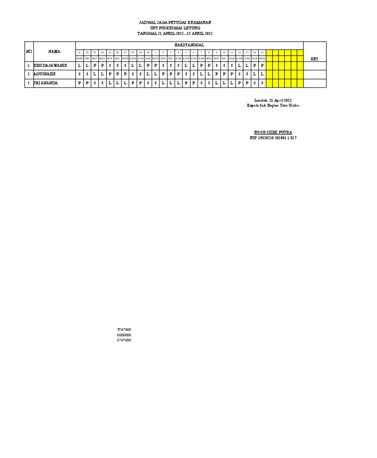 Jadwal Petugas Keamanan Pdf