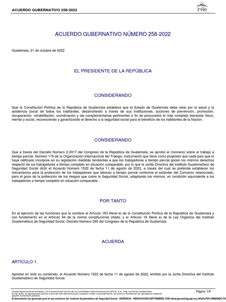 Actualización Legislativa - Acuerdo Gubernativo 258-2022 - Reglamento para Trabajadores A Tiempo ...